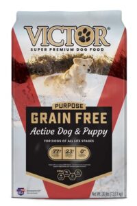 victor super premium dog food – grain free active dog & puppy – dry dog food with 33% protein, gluten free - for high energy dogs, 30lbs