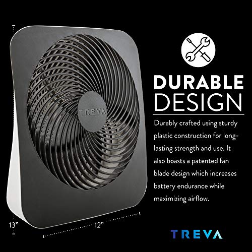 Treva 10-Inch Portable Fan, Powered by Battery and/or AC Adapter - Desk Fan Air Circulating with 2 Cooling Speeds, Personal Fan and Travel Fan for all your needs