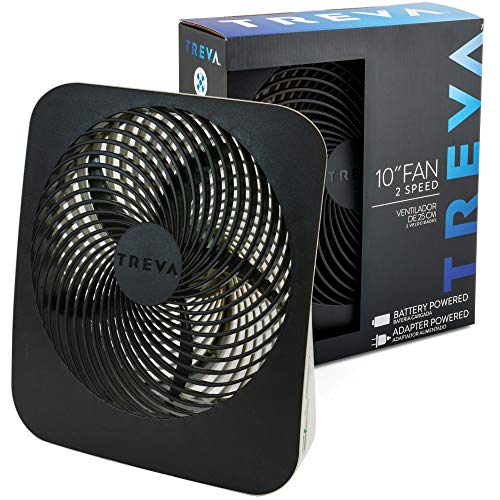 Treva 10-Inch Portable Fan, Powered by Battery and/or AC Adapter - Desk Fan Air Circulating with 2 Cooling Speeds, Personal Fan and Travel Fan for all your needs