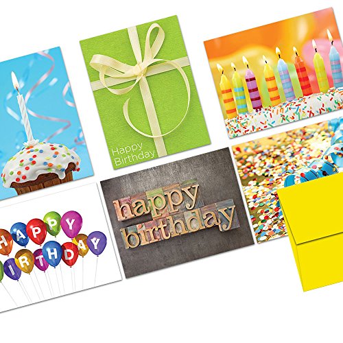 Note Card Cafe Happy Birthday Card Assortment with Yellow Envelopes | 144 Pack | 6 It's Your Birthday Designs | Blank Inside, Glossy Finish | Bulk Set for Greeting Cards, Occasions, Birthdays