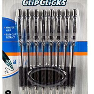 Clip Click Retractable Ball Point Pens, 1.0 mm Black Ink, Set of 8