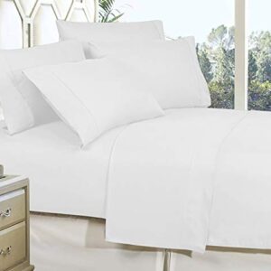 Elegant Comfort Luxury Soft 1500 Thread Count Egyptian 6-Piece Premium Hotel Quality Wrinkle and Fade Resistant Cozy Bedding Set, Easy All Around Elastic Fitted Sheet, Deep Pocket, Queen, White