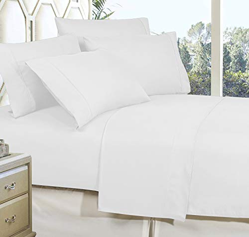 Elegant Comfort Luxury Soft 1500 Thread Count Egyptian 6-Piece Premium Hotel Quality Wrinkle and Fade Resistant Cozy Bedding Set, Easy All Around Elastic Fitted Sheet, Deep Pocket, Queen, White