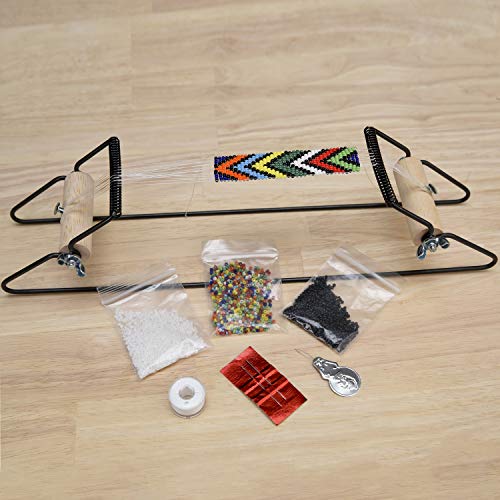 The Beadsmith Metal Bead Loom Kit, Includes Loom (12.5" x 2.5" x 3"), Thread, Needles, and 18 Grams Glass Beads for Bracelets, Necklaces, Belts, and More