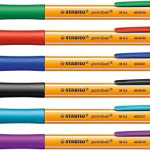 Ballpoint - STABILO pointball - Wallet of 6 - Assorted colors