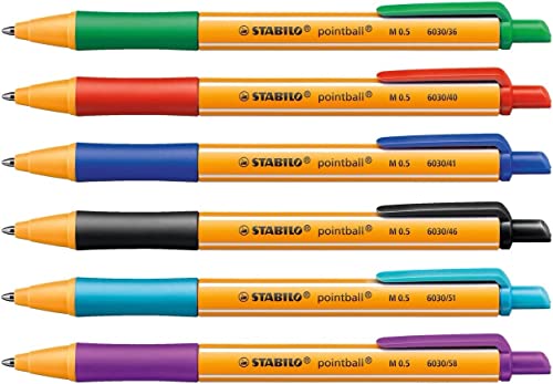 Ballpoint - STABILO pointball - Wallet of 6 - Assorted colors