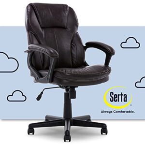 serta manager office, ergonomic computer chair with layered body pillows contoured lumbar zone, faux leather, roasted chestnut brown