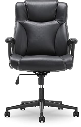 Serta Executive High Back Office Chair with Lumbar Support Ergonomic Upholstered Swivel Gaming Friendly Design, Bonded Leather, Black