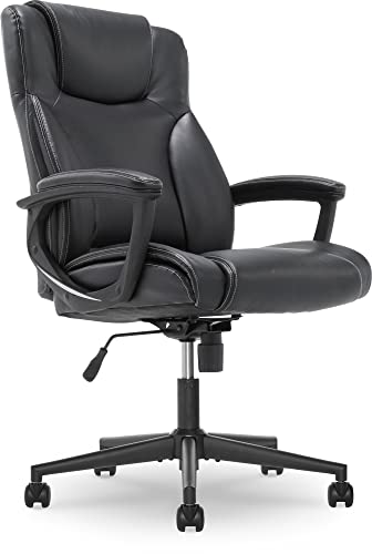 Serta Executive High Back Office Chair with Lumbar Support Ergonomic Upholstered Swivel Gaming Friendly Design, Bonded Leather, Black