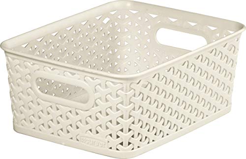 Curver My Style Small Rectangular Storage Basket, Vintage White, 4 Litre