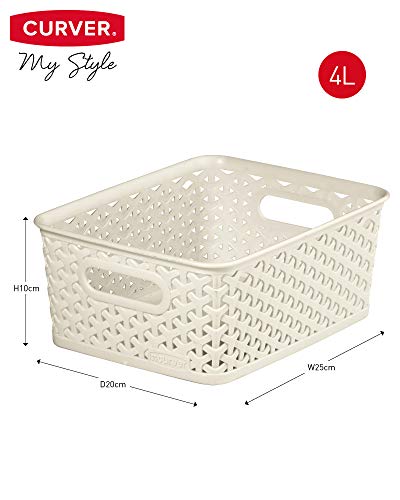 Curver My Style Small Rectangular Storage Basket, Vintage White, 4 Litre