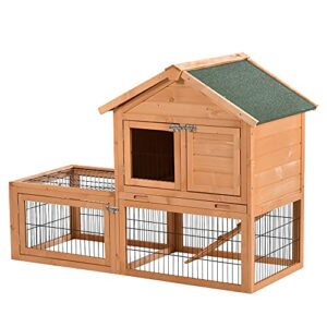 pawhut 53" backyard wooden chicken coop rabbit playpen hutch pet house poultry cage with outdoor run