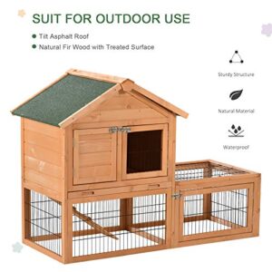 PawHut 53" Backyard Wooden Chicken Coop Rabbit Playpen Hutch Pet House Poultry Cage With Outdoor Run