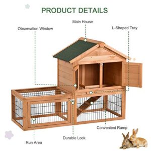 PawHut 53" Backyard Wooden Chicken Coop Rabbit Playpen Hutch Pet House Poultry Cage With Outdoor Run