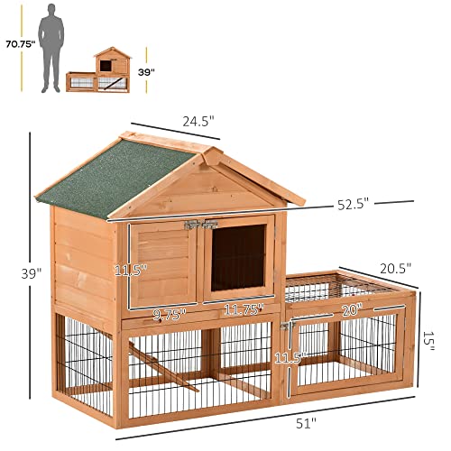 PawHut 53" Backyard Wooden Chicken Coop Rabbit Playpen Hutch Pet House Poultry Cage With Outdoor Run