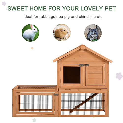 PawHut 53" Backyard Wooden Chicken Coop Rabbit Playpen Hutch Pet House Poultry Cage With Outdoor Run