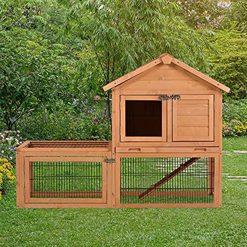 PawHut 53" Backyard Wooden Chicken Coop Rabbit Playpen Hutch Pet House Poultry Cage With Outdoor Run