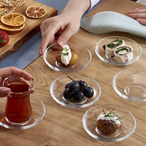 Pasabahce Premium Clear Glass Plate Saucers Set of 6, Safe in Microwave, Great for Servicing Cookies, Snacks, Fruits, Coffee, and Tea Cups, Housewarming Idea