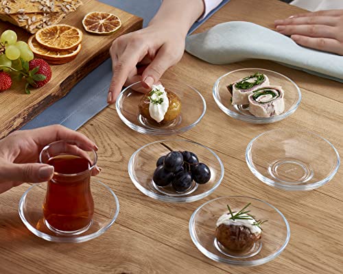 Pasabahce Premium Clear Glass Plate Saucers Set of 6, Safe in Microwave, Great for Servicing Cookies, Snacks, Fruits, Coffee, and Tea Cups, Housewarming Idea