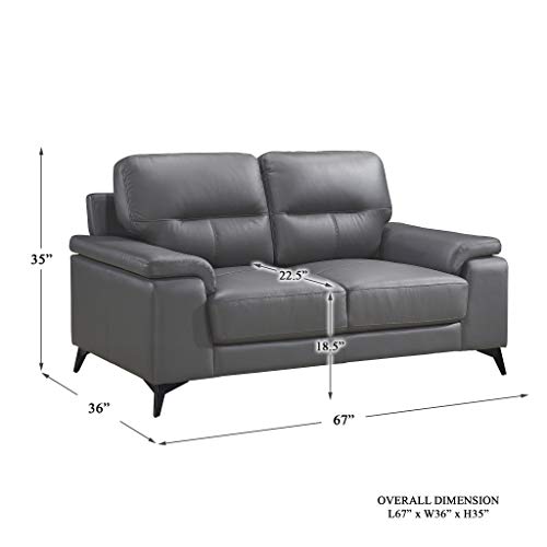 Homelegance 67" Leather Loveseat, Dark Gray