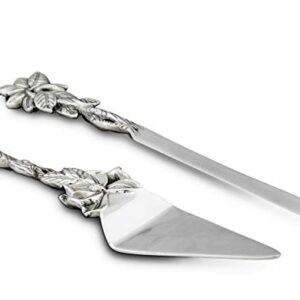 Arthur Court Designs Aluminum Magnolia Flower Cake Serving Knife and Pie Server Set Pair - Perfect for Spring Wedding Gift Knife 13 inch Server 11 inch Long