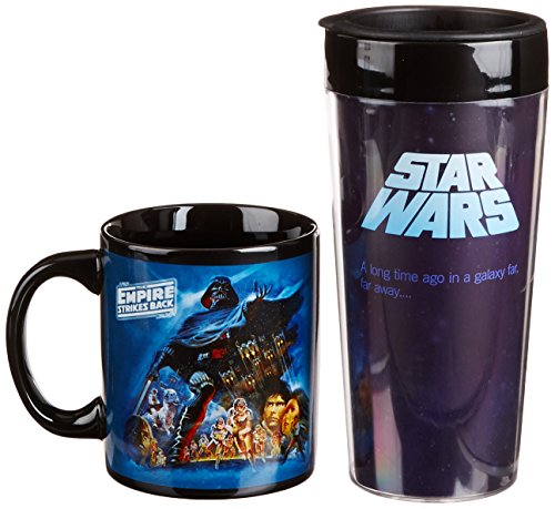 Vandor 53334 Star Wars Ceramic Mug and 16 Ounce Plastic Travel Mug Gift Set, 12-Ounce, Multicolored