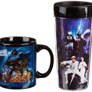 Vandor 53334 Star Wars Ceramic Mug and 16 Ounce Plastic Travel Mug Gift Set, 12-Ounce, Multicolored