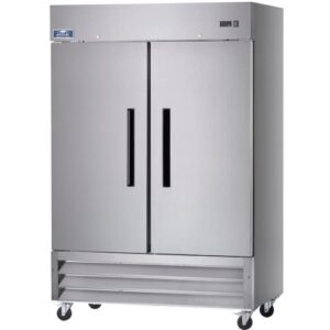 arctic air ar49 54" two section two solid doors reach-in commercial refrigerator, 49 cubic feet, 115v, stainless steel