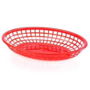 New Star Foodservice 44164 Fast Food Baskets, 9 1/4-Inch x 6-Inch Oval, Set of 12, Red