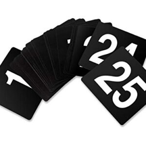 New Star Foodservice 23145 Double Side Plastic Table Numbers, 1 to 25, 4" x 4", Light Grey on Black