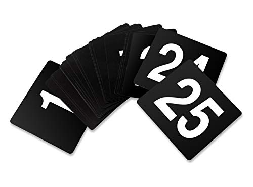 New Star Foodservice 23145 Double Side Plastic Table Numbers, 1 to 25, 4" x 4", Light Grey on Black