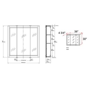 DESIGN HOUSE DHI 545285 3-Door OAK TRIVIEW MED CABINET Honey Oak, 36" W x 30" H