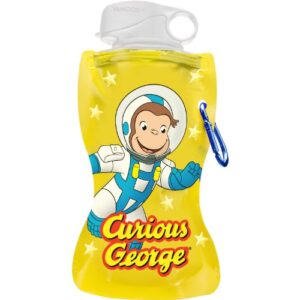 vandor 49010 curious george 12 oz collapsible water bottle, multicolor