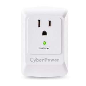 cyberpower csb100w essential surge protector, 900j/125v, 1 outlet, wall tap