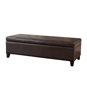 christopher knight home york bonded leather storage ottoman bench, brown