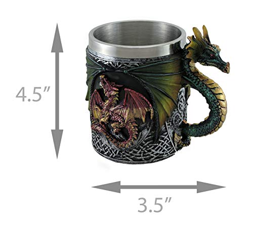 Zeckos Gothic Dragon Resin Tankard Mug w/Stainless Steel Insert and Celtic Knot Work Accents 4.5 Inches High