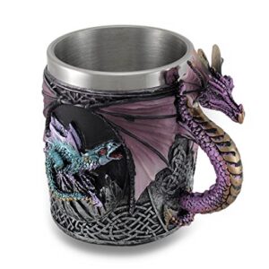 Zeckos Purple Gothic Dragon Decorative Resin and Stainless Steel Tankard/Mug/Pencil Holder Celtic Knot Work Accents 10 Ounces