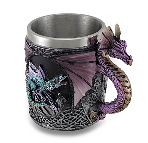 Zeckos Purple Gothic Dragon Decorative Resin and Stainless Steel Tankard/Mug/Pencil Holder Celtic Knot Work Accents 10 Ounces