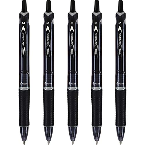 PILOT Acroball Colors Advanced Ink Refillable & Retractable Ball Point Pens, Medium Point, Black Ink, 5-Pack (31807)