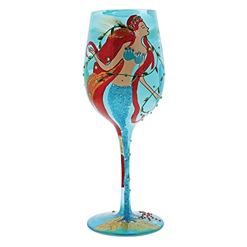 Enesco Wine Glass Mermaid Drinkware, 1 Count (Pack of 1), Blue/Green/Orange/Brown