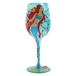 Enesco Wine Glass Mermaid Drinkware, 1 Count (Pack of 1), Blue/Green/Orange/Brown