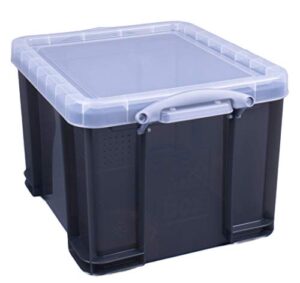 really useful box 35 litre plastic storage box transparent smoke