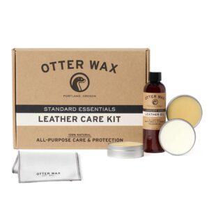 otter wax leather care kit | 100% all-natural leather care products | made in the usa | includes saddle soap & leather salve | color safe | ideal for shoes, boots, jackets, car interiors