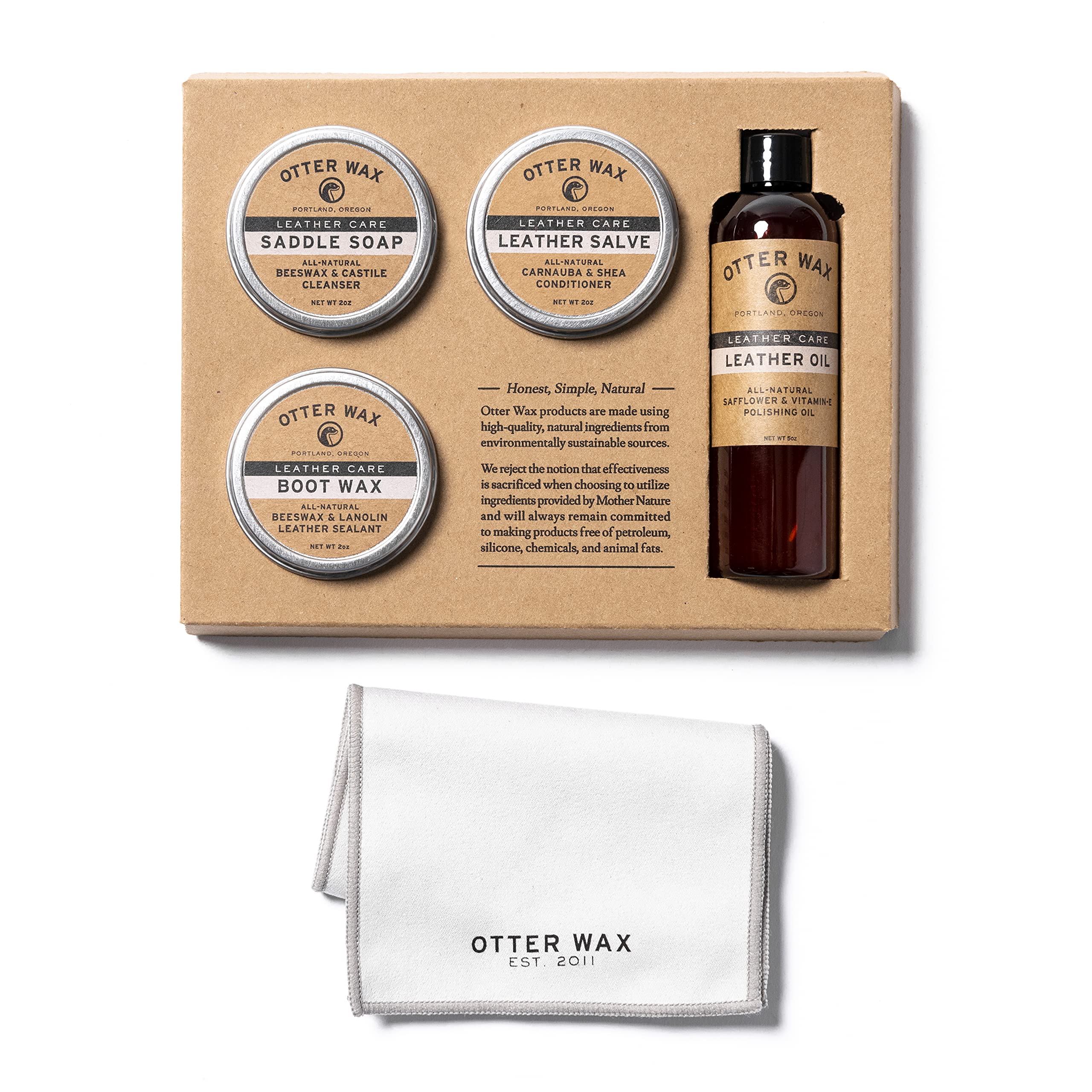 Otter Wax Leather Care Kit | 100% All-Natural Leather Care Products | Made in The USA | Includes Saddle Soap & Leather Salve | Color Safe | Ideal for Shoes, Boots, Jackets, Car Interiors