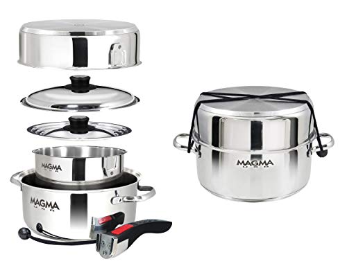 MAGMA Products, A10-362-IND 7 Piece Induction Cook-Top Gourmet Nesting Stainless Steel Cookware Set, Black