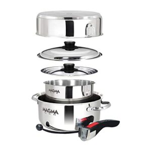 MAGMA Products, A10-362-IND 7 Piece Induction Cook-Top Gourmet Nesting Stainless Steel Cookware Set, Black