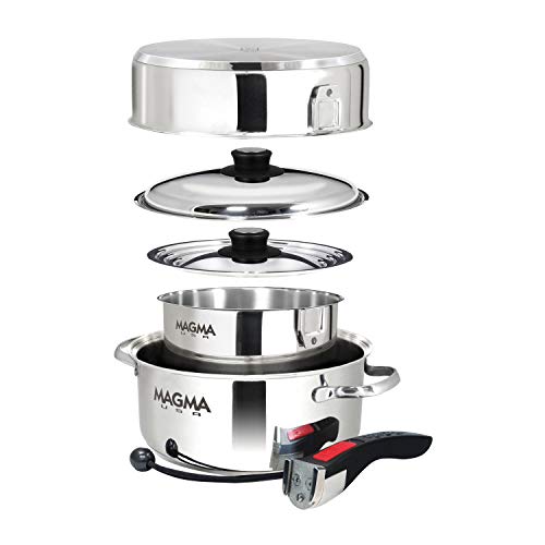 MAGMA Products, A10-362-IND 7 Piece Induction Cook-Top Gourmet Nesting Stainless Steel Cookware Set, Black