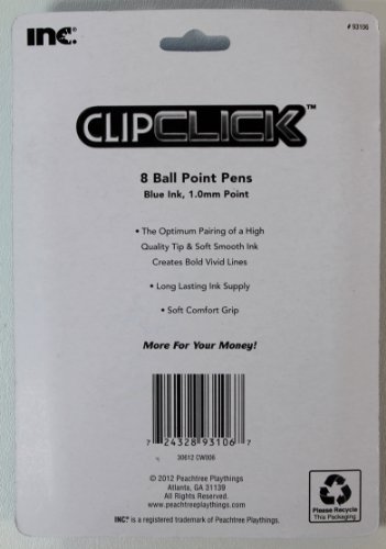 Clipclick Retractable Ball Point Pens 1.0mm Blue Ink Set of 8 (3 packs of 8)