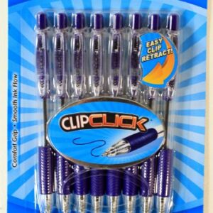 Clipclick Retractable Ball Point Pens 1.0mm Blue Ink Set of 8 (3 packs of 8)