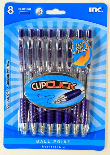 Clipclick Retractable Ball Point Pens 1.0mm Blue Ink Set of 8 (3 packs of 8)